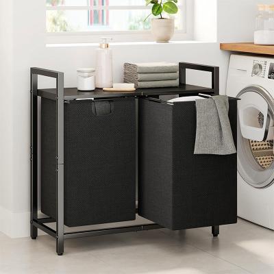 China Hot Sale Metal Laundry Basket With 2 Pull Out Removable Bags for Home Bathroom Dirty Clothes Hamper Organizer Racks Dustproof for sale