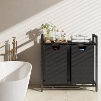 China Hot Sale Metal Laundry Basket With 2 Pull Out Removable Bags for Home Bathroom Dirty Clothes Hamper Organizer Racks Dustproof for sale