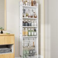 China Bathroom5 Tier Punch Free Toiletries Wall Mount Rack Metal With Hook Hole Board Soap Shoe Organizer Stand Kitchen Spice Holder for sale