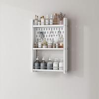 China Bathroom5 Tier Punch Free Toiletries Wall Mount Rack Metal With Hook Hole Board Soap Shoe Organizer Stand Kitchen Spice Holder for sale
