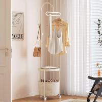 China Mobile Tidy Clothes Coat Garment Clothing Hanging Rail Rack Storage Stand with Wheels Freestanding Hats Bags Bedroom Organizers for sale