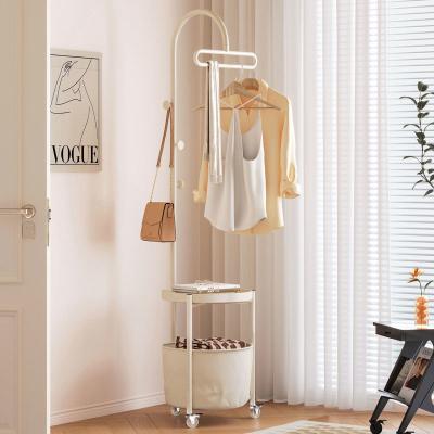 China Mobile Tidy Clothes Coat Garment Clothing Hanging Rail Rack Storage Stand with Wheels Freestanding Hats Bags Bedroom Organizers for sale