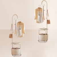 China Mobile Tidy Clothes Coat Garment Clothing Hanging Rail Rack Storage Stand with Wheels Freestanding Hats Bags Bedroom Organizers for sale