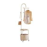 China Mobile Tidy Clothes Coat Garment Clothing Hanging Rail Rack Storage Stand with Wheels Freestanding Hats Bags Bedroom Organizers for sale