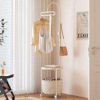 China Mobile Tidy Clothes Coat Garment Clothing Hanging Rail Rack Storage Stand with Wheels Freestanding Hats Bags Bedroom Organizers for sale