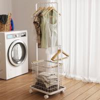 China Large Home Metal Mesh Laundry Rack Removable Wheels Double for Dirty Clothes Bedroom Storage Organizers for Bathroom Bedroom for sale