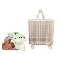 China Iron Wire Laundry Hamper With Rolling Wheels Free Standing Storage Basket Dirty Clothes Cart Sorter Bathroom Washing Organizers for sale
