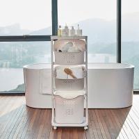 China 3 Tier Plastic with Wheels Bathroom for Stacking Dirty Clothes Laundry Basket Bins Removable Rolling Box Portable Sundries Rack for sale