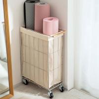 China 201 Stainless Steel Mobile Laundry Basket with Handles Foldable Narrow Dirty Clothes Storage Cart for Bathroom & Washing Room for sale
