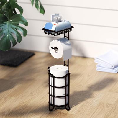 China Bathroom Metal Toilet Paper Holder Stand  with Phone Shelf for Bathroom Storage Holds Reserve Mega Rolls Tissue Organizer Holder for sale