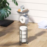 China Bathroom Metal Toilet Paper Holder Stand  with Phone Shelf for Bathroom Storage Holds Reserve Mega Rolls Tissue Organizer Holder for sale
