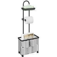 China Freestanding Toilet Paper Holder Tissue Rack Roll Dispenser with Basket for Phone Tablet Magazine Storage Bathroom Organization for sale
