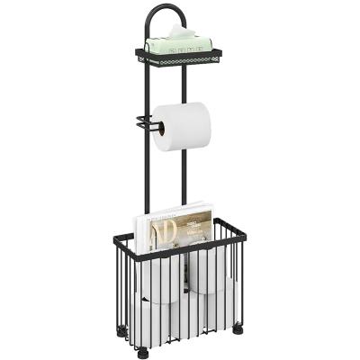 China Freestanding Toilet Paper Holder Tissue Rack Roll Dispenser with Basket for Phone Tablet Magazine Storage Bathroom Organization for sale
