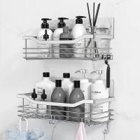 China 2 Pack Stainless Steel Rustproof Bathroom Organizer Adhesive Shower Caddy Basket Bath Accessories Shelves Washroom Storage Metal for sale