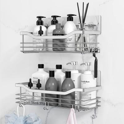 China 2 Pack Stainless Steel Rustproof Bathroom Organizer Adhesive Shower Caddy Basket Bath Accessories Shelves Washroom Storage Metal for sale