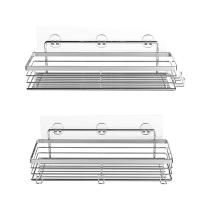 China 2 Pack Stainless Steel Rustproof Bathroom Organizer Adhesive Shower Caddy Basket Bath Accessories Shelves Washroom Storage Metal for sale