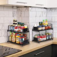 China Under Sink Storage Shelf 2 Tier Bathroom Organizer Multi-Purpose Desktop Spice Rack Bottom Pull Out Drawer for Kitchen Cabinet for sale