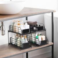 China Under Sink Storage Shelf 2 Tier Bathroom Organizer Multi-Purpose Desktop Spice Rack Bottom Pull Out Drawer for Kitchen Cabinet for sale