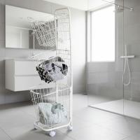 China Steel Withhandle 3 Tier Bathroom Removable Metal Wire Dirty Clothes Separating Basket Cart Portability Laundry Storage Holder for sale