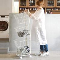 China Steel Withhandle 3 Tier Bathroom Removable Metal Wire Dirty Clothes Separating Basket Cart Portability Laundry Storage Holder for sale