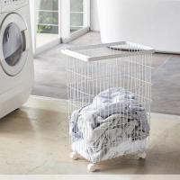 China New Standing Type Metal Wire Frame Laundry Storage Cart Dirty Clothes Basket for Bathroom Organization Fruit/Vegetable Holder for sale