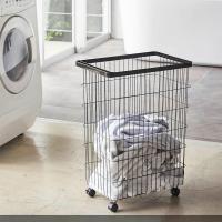 China New Standing Type Metal Wire Frame Laundry Storage Cart Dirty Clothes Basket for Bathroom Organization Fruit/Vegetable Holder for sale