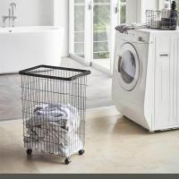 China New Standing Type Metal Wire Frame Laundry Storage Cart Dirty Clothes Basket for Bathroom Organization Fruit/Vegetable Holder for sale