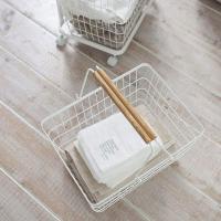China New Home 2 Tier Wooden Handle Dirty Clothes Basket With Wheels Metal Wire Frame Laundry Storage Cart Bathroom Organization Rack for sale