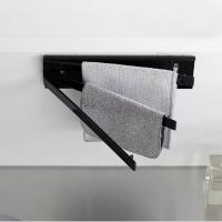 China Steel Bathroom Shelves 3 Rods Folding Free Drilling Pool Towel bar Rack 180 Degree Rotating Wall Mounted Clothing Storage Holder for sale