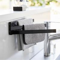 China Steel Bathroom Shelves 3 Rods Folding Free Drilling Pool Towel bar Rack 180 Degree Rotating Wall Mounted Clothing Storage Holder for sale