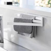 China Steel Bathroom Shelves 3 Rods Folding Free Drilling Pool Towel bar Rack 180 Degree Rotating Wall Mounted Clothing Storage Holder for sale