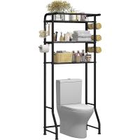 China Bathroom with Hooks Metal 3 Tier Over the Toilet Storage Rack Supplies Paper Roll Holder Towel Bathing Supplies Organizer Shelf for sale