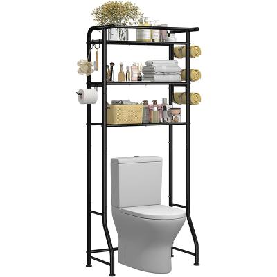 China Bathroom with Hooks Metal 3 Tier Over the Toilet Storage Rack Supplies Paper Roll Holder Towel Bathing Supplies Organizer Shelf for sale
