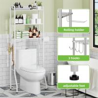 China Bathroom with Hooks Metal 3 Tier Over the Toilet Storage Rack Supplies Paper Roll Holder Towel Bathing Supplies Organizer Shelf for sale