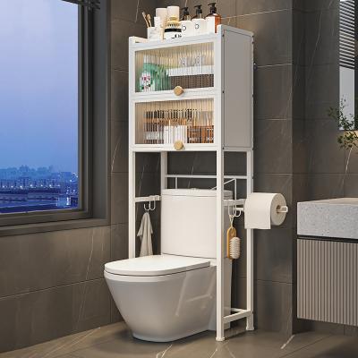 China Bathroom With Cabinet Door Over Toilet Storage Rack Paper Roll Organization Holder 3 Tier Metal Towel Bath Products Shelf for sale