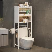 China Bathroom With Cabinet Door Over Toilet Storage Rack Paper Roll Organization Holder 3 Tier Metal Towel Bath Products Shelf for sale