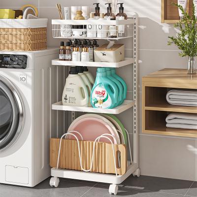 China New Bathroom Adjustable Hand Wash Basin Rack With Wheels 4 Layer Drying Storage Shelf Metal Bathing Products Organization Holder for sale
