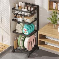 China New Bathroom Adjustable Hand Wash Basin Rack With Wheels 4 Layer Drying Storage Shelf Metal Bathing Products Organization Holder for sale