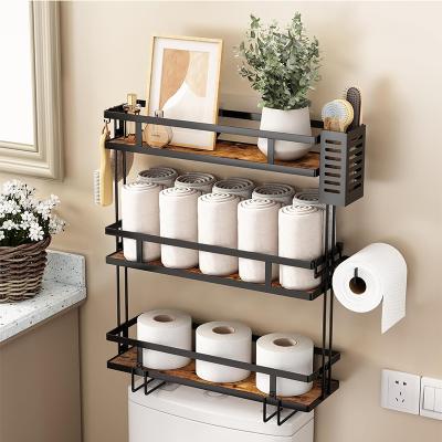 China New Iron Toilet Tissue Paper Roll Storage Holder Toilet Above Metal Drain Storage Rack with Magazine Bathroom Organization Shelf for sale