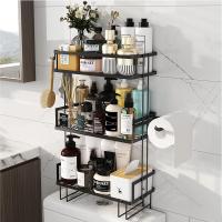 China New Iron Toilet Tissue Paper Roll Storage Holder Toilet Above Metal Drain Storage Rack with Magazine Bathroom Organization Shelf for sale