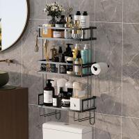 China New Iron Toilet Tissue Paper Roll Storage Holder Toilet Above Metal Drain Storage Rack with Magazine Bathroom Organization Shelf for sale