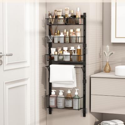 China New Black Expandable Bathroom Multilayer Behind the Door Hanging Basket Kitchen Adjustable Wall Mounted Organizing Storage Rack for sale