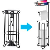 China NEW Modern Metal Detachable Standing Black Living Room Paper Towel Holder Basket Bathroom Organization Tissue Rack Storage Shelf for sale