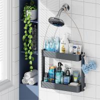 China Bathroom No Drilling Shelf Adjustable Height Wall Mounted Storage Rack Household Toilet Shower Caddy Head Hanger Organization for sale