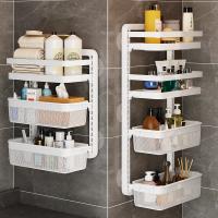 China Household Organizer Double Wall Mounted Bathroom Over Toilet Paper Box Storage Towel Corner Dry Rack hang Wash Machine Stand for sale