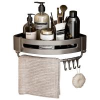 China Aluminum Hook Towel Bars with Corner Triangle Wall Mounted Storage Shelf for Living Room or Bathroom Basket Organizer Rack for sale