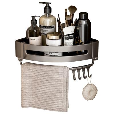 China Aluminum Hook Towel Bars with Corner Triangle Wall Mounted Storage Shelf for Living Room or Bathroom Basket Organizer Rack for sale