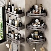 China Aluminum Hook Towel Bars with Corner Triangle Wall Mounted Storage Shelf for Living Room or Bathroom Basket Organizer Rack for sale