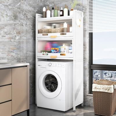 China With Cabinet Door  Bathroom Cabinet Foldable Washing Machine Organiser Storage Rack Metal Above Shelf Over the Toilet Rack for sale
