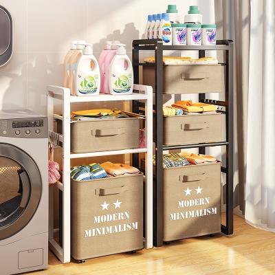 China Foldable Toy Storage Boxes Canvas Collapsible Baby Dirty Large 3 Tier Metal Modern Laundry Storage Cloth 3 Compartments Baskets for sale